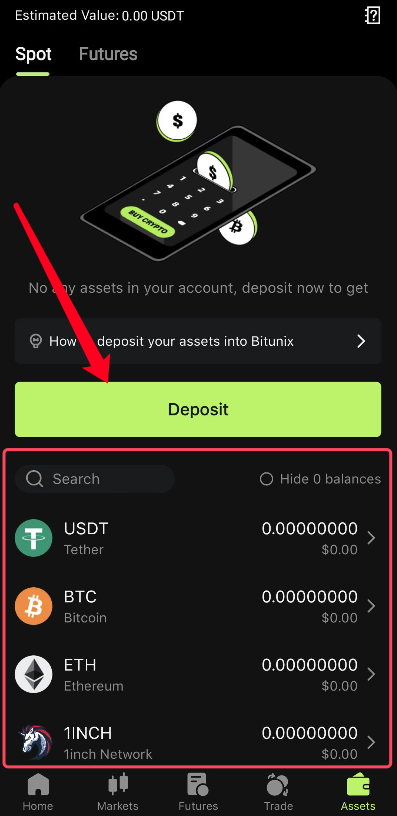 How to Deposit Your Assets into Bitunix Account (App) – Bitunix Help Center